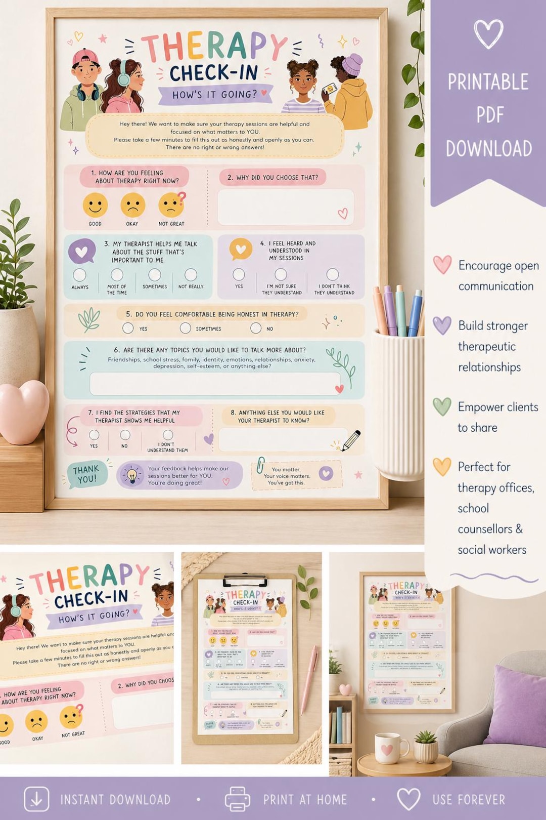 Teen Therapy Check-in Printable Pdf | Counseling Feedback Form (PDF ...