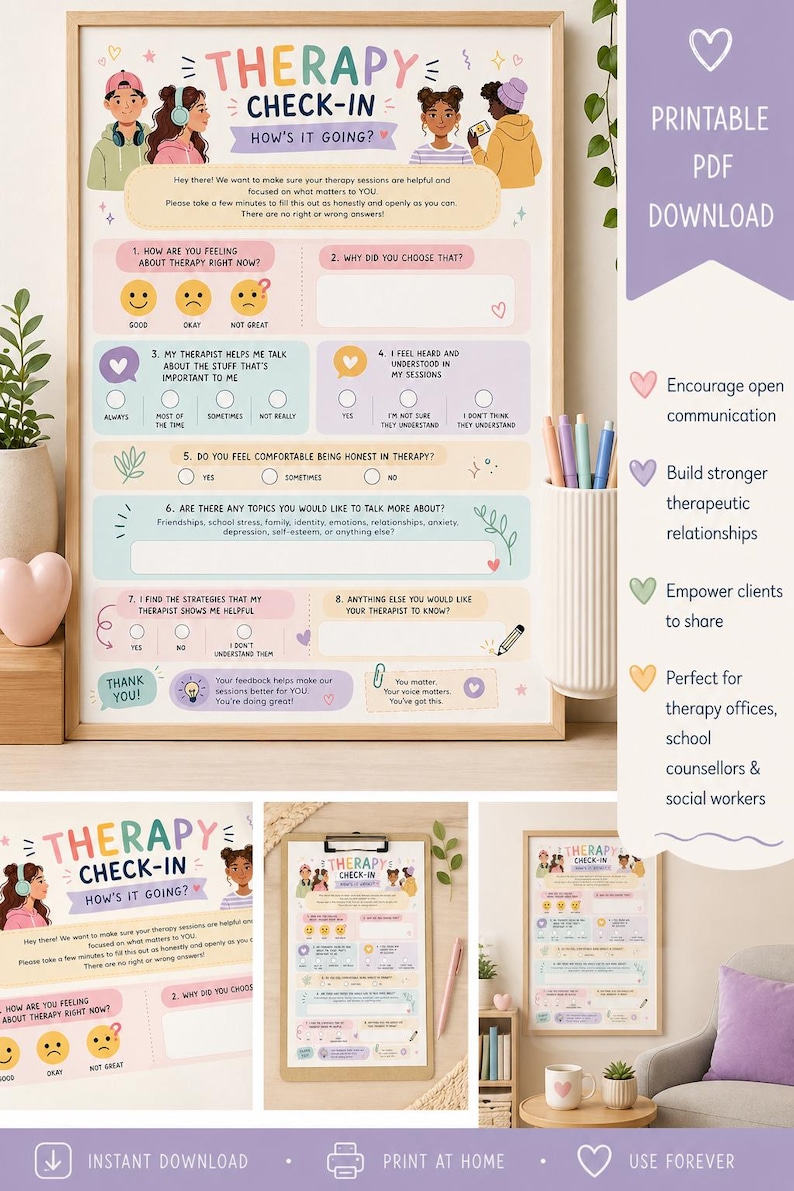 Teen Therapy Check-in Printable Pdf | Counseling Feedback Form (PDF ...