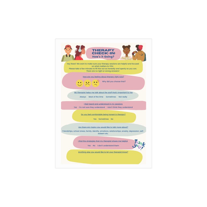 Adolescent Therapy Check-in Sheet: Client Feedback Form (printable PDF ...