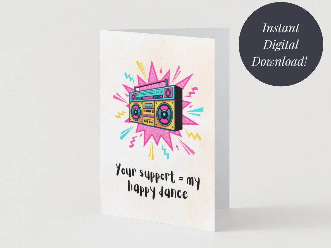 DIGITAL Retro Thank You Card 80s Boombox Design Vintage Music Message ...