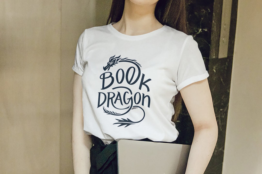 Book Dragon Typography Shirt for Book Lover, Books Gift for Reader, Librarian, Bookworm, Book ...