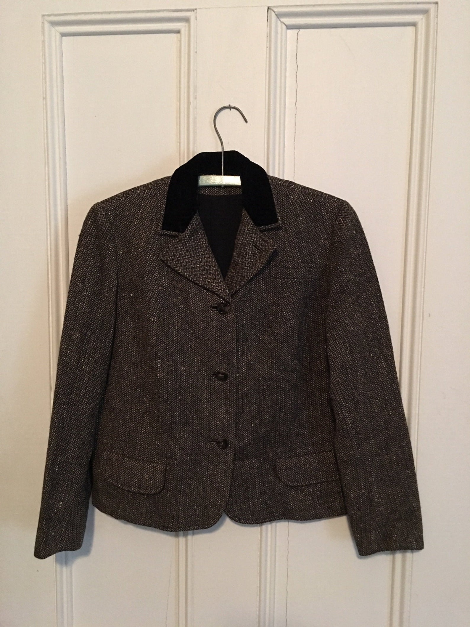 Ladies Vintage Tweed Jacket W/velvet Collar 50s - Etsy