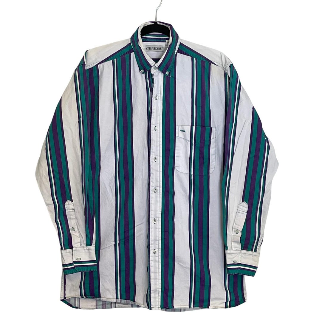 Vintage Steeple Chase Mens Button Down Shirt Vertical Stripe Purple ...