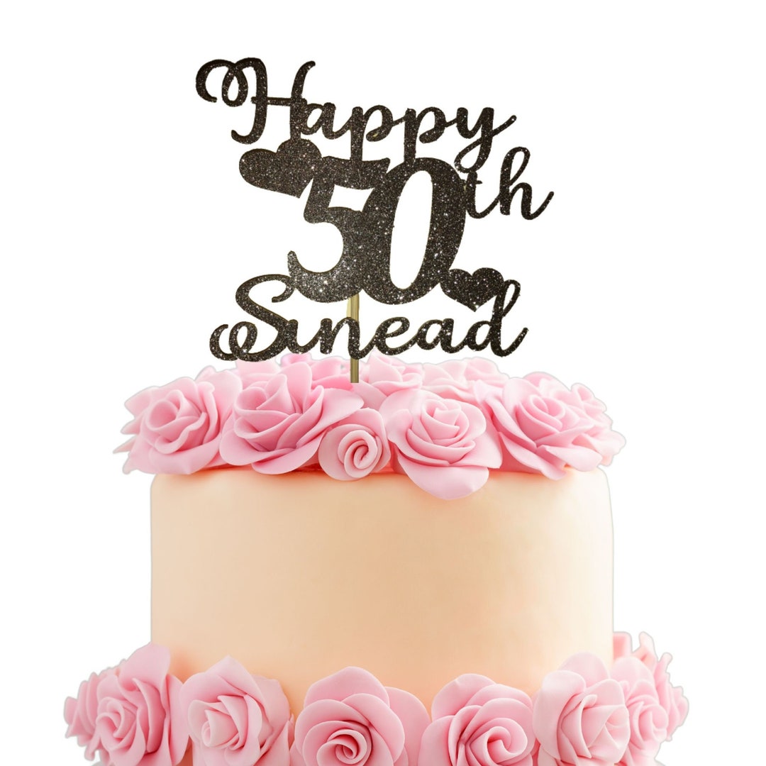 Personalised 50th Glitter Cake Topper, Custom 50th Birthday Cake Topper ...