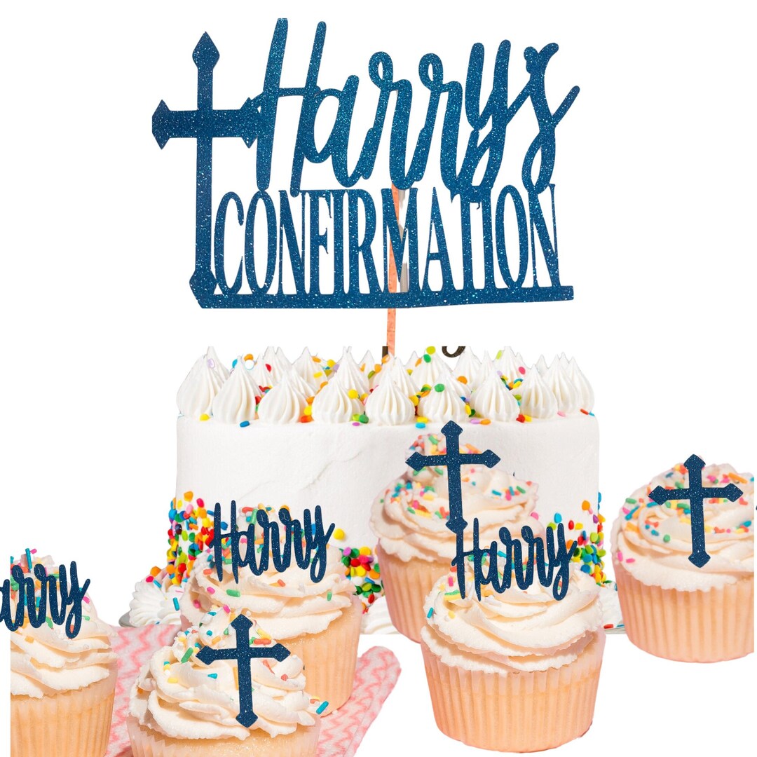Personalised Confirmation Glitter Cake Topper and Cupcake Toppers ...