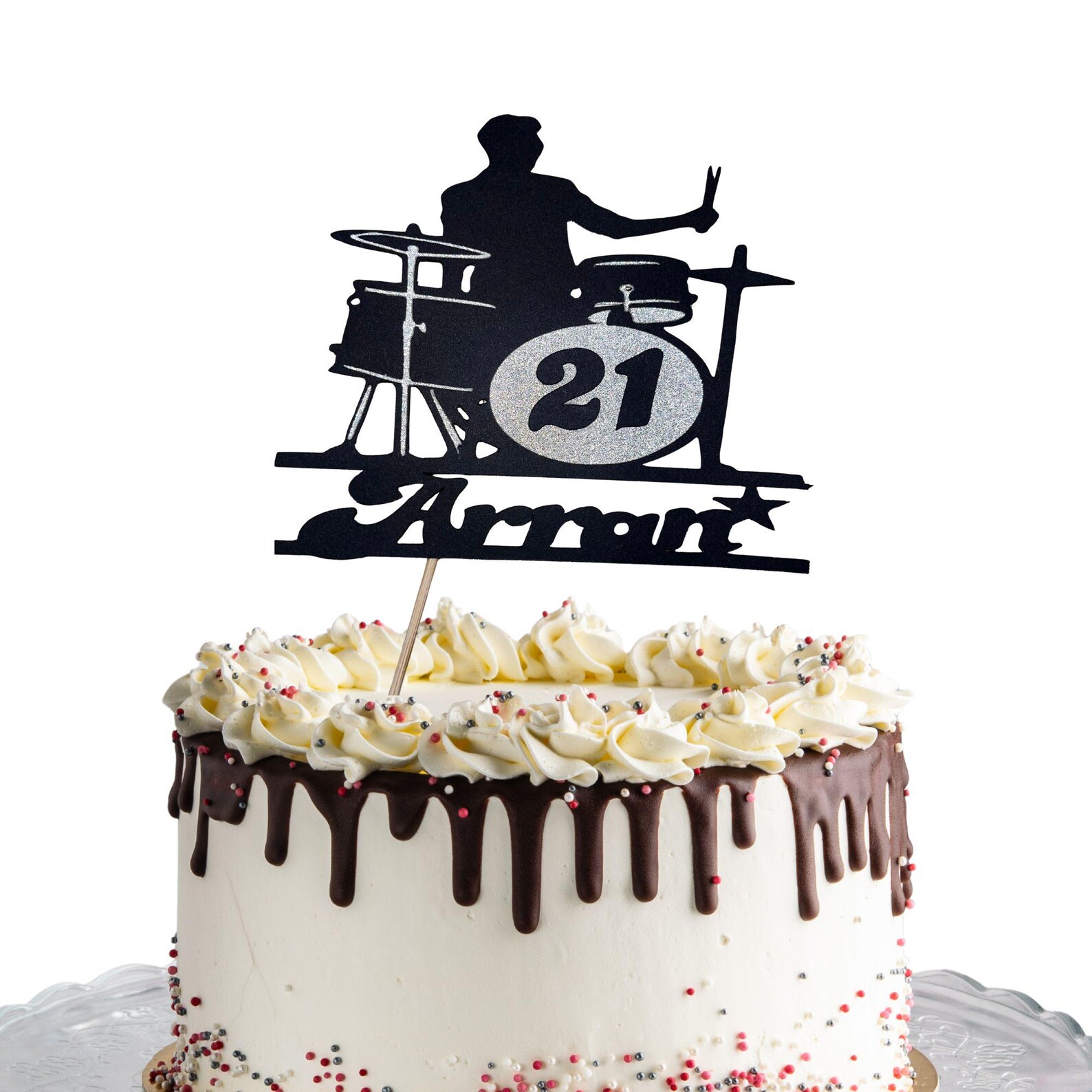 Drummer Themed Glitter Cake Topper, Birthday Cake Topper, Glitter ...