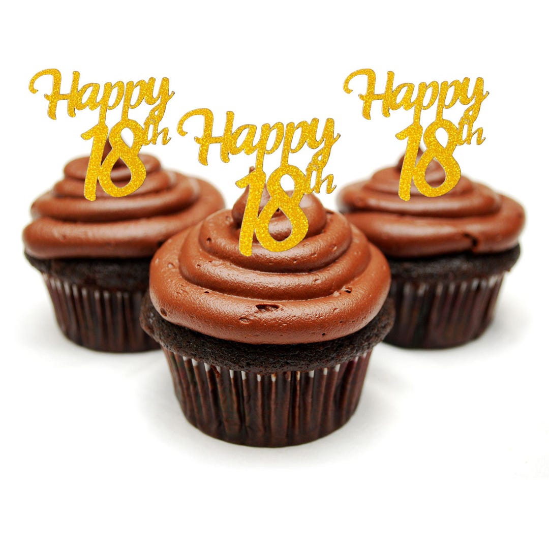 6x 18th Glitter Cupcake Toppers, 18th Birthday Cupcake Toppers, 18th ...