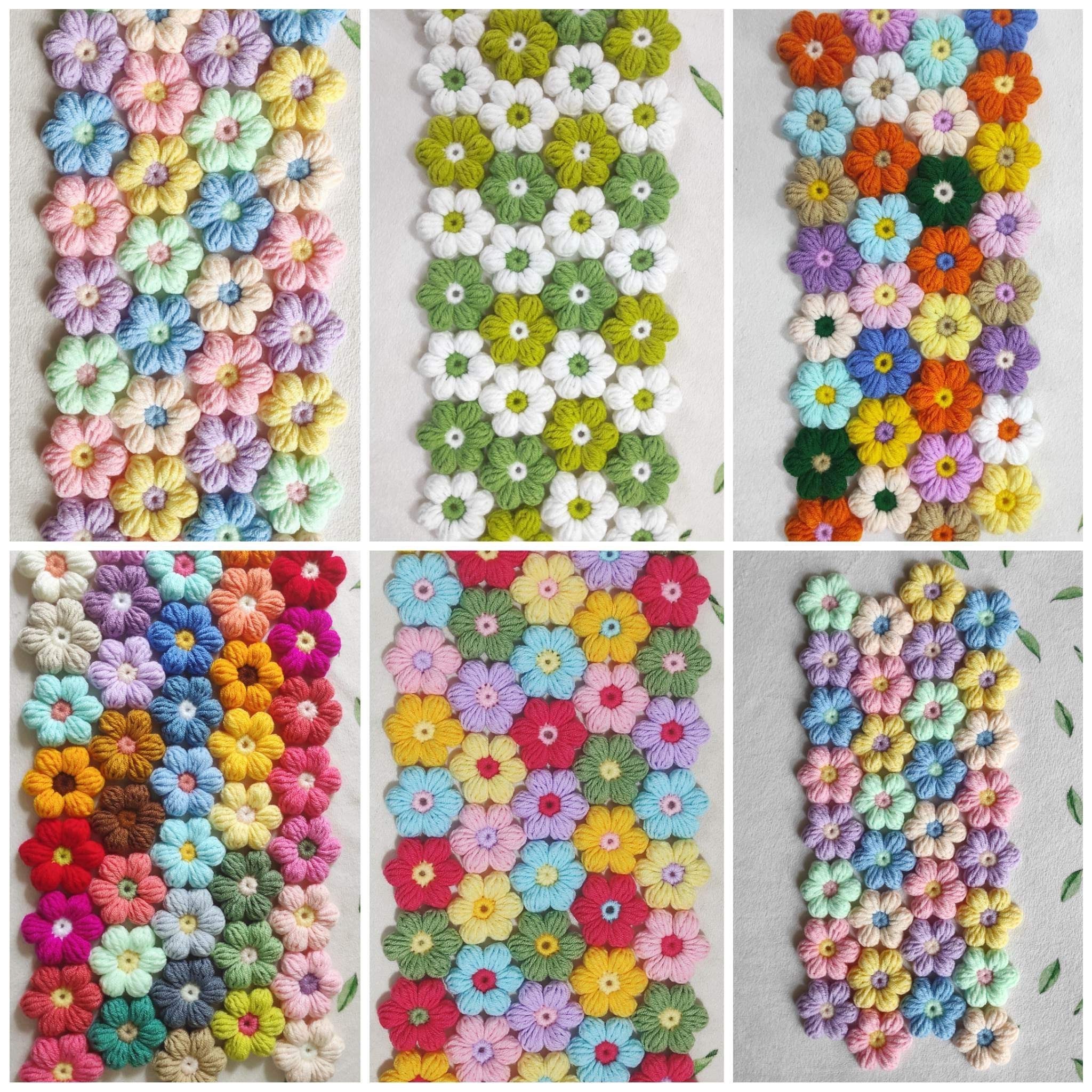 Puff Flowers Crochet Trivets Custom Color, Floral Pot Mats, Pot Holder ...