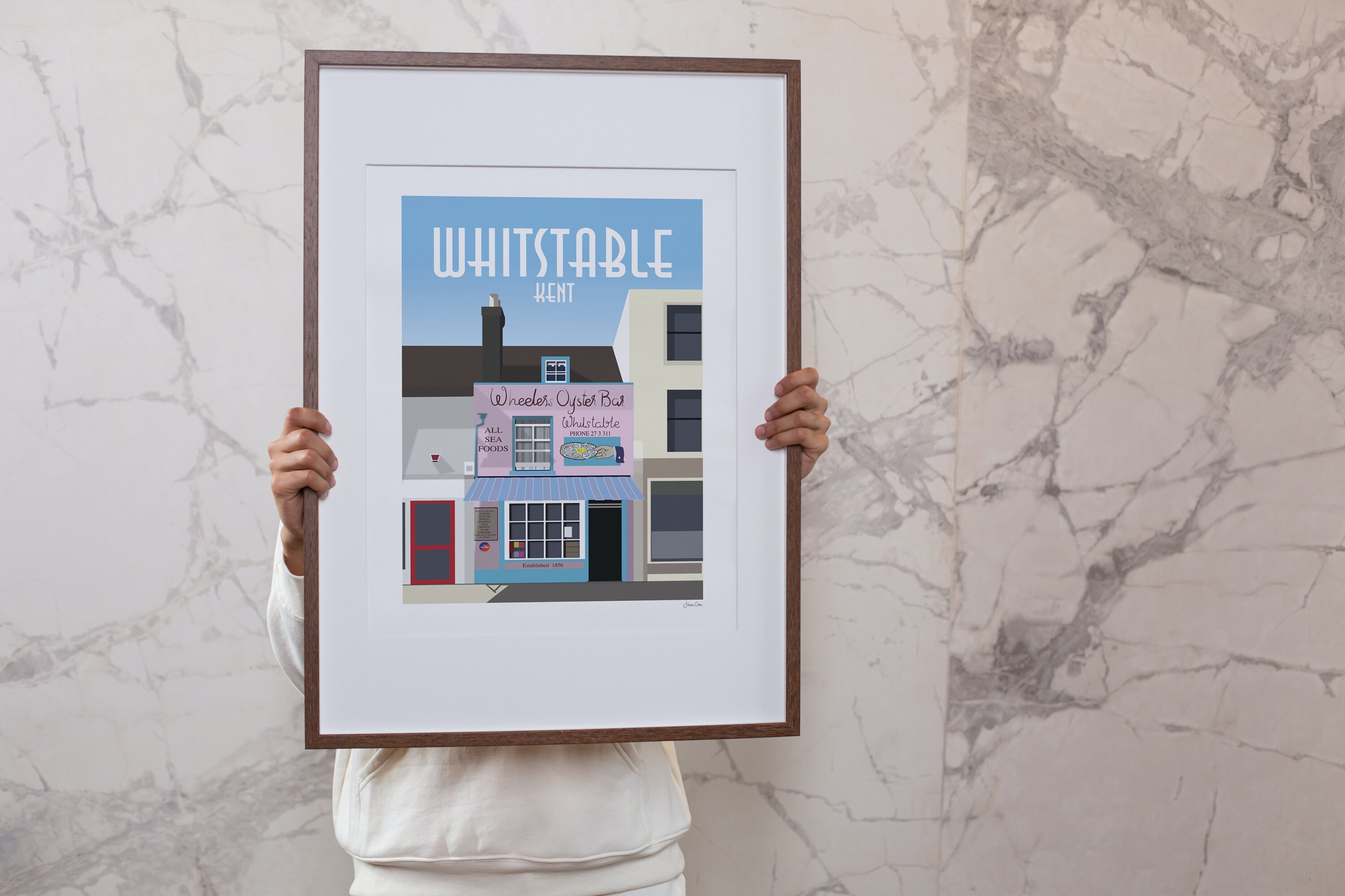 Whitstable Print, Wheelers Oyster Bar, Kent, Seaside Wall Art ...