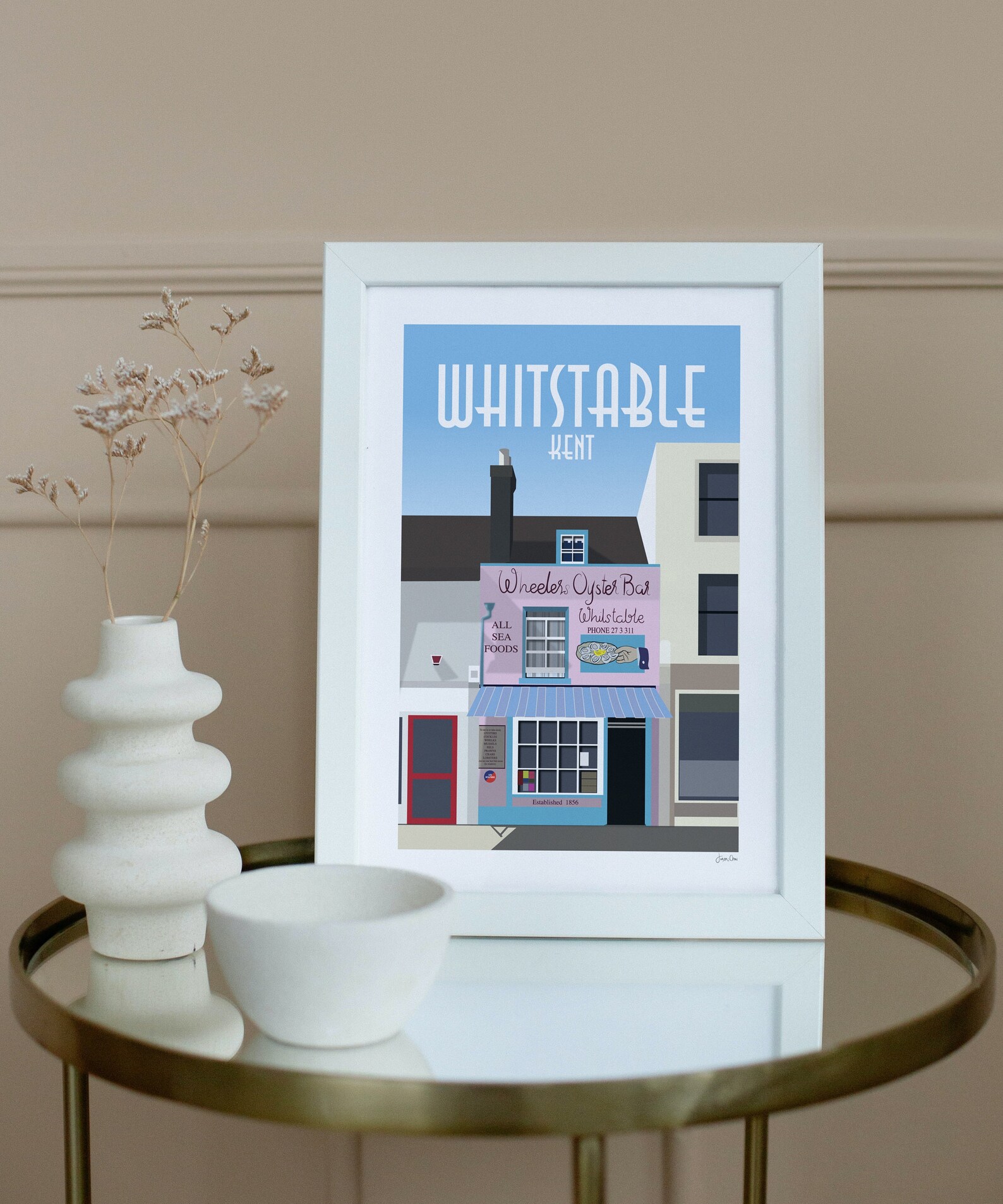 Whitstable Print, Wheelers Oyster Bar, Kent, Seaside Wall Art ...