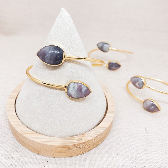 Rose Jasper Bangle 18K Real Gold Plated Genuine Stone - Etsy