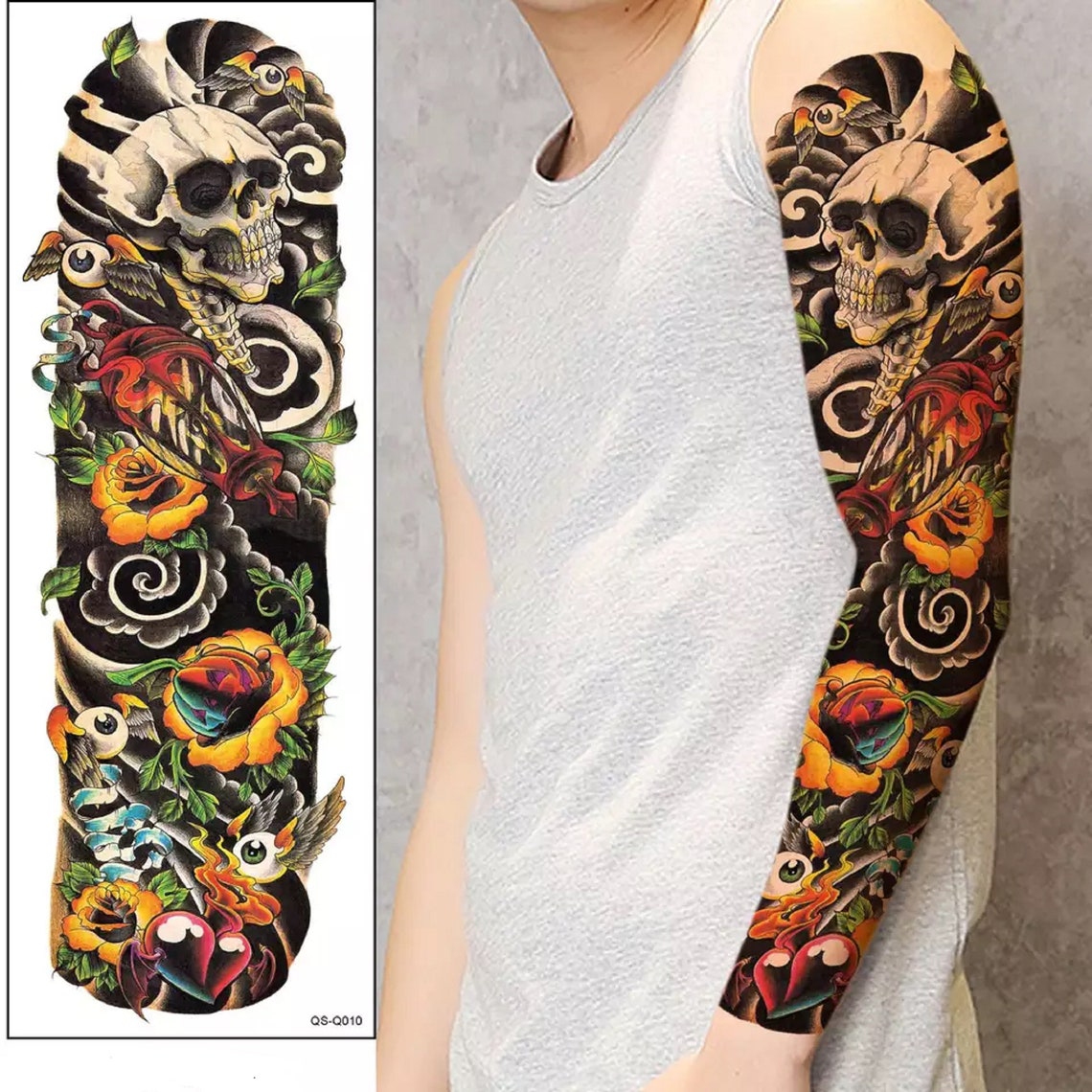 18 Full Sleeve Temporary Skull Tattoo Halloween Arm - Etsy