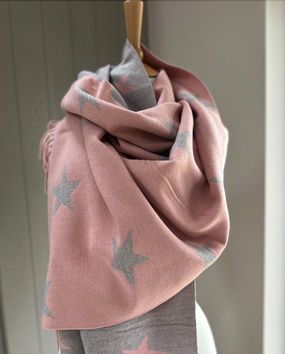 Pink and Grey Star Print Scarf Feels Like Cashmere Scarf Star Print ...