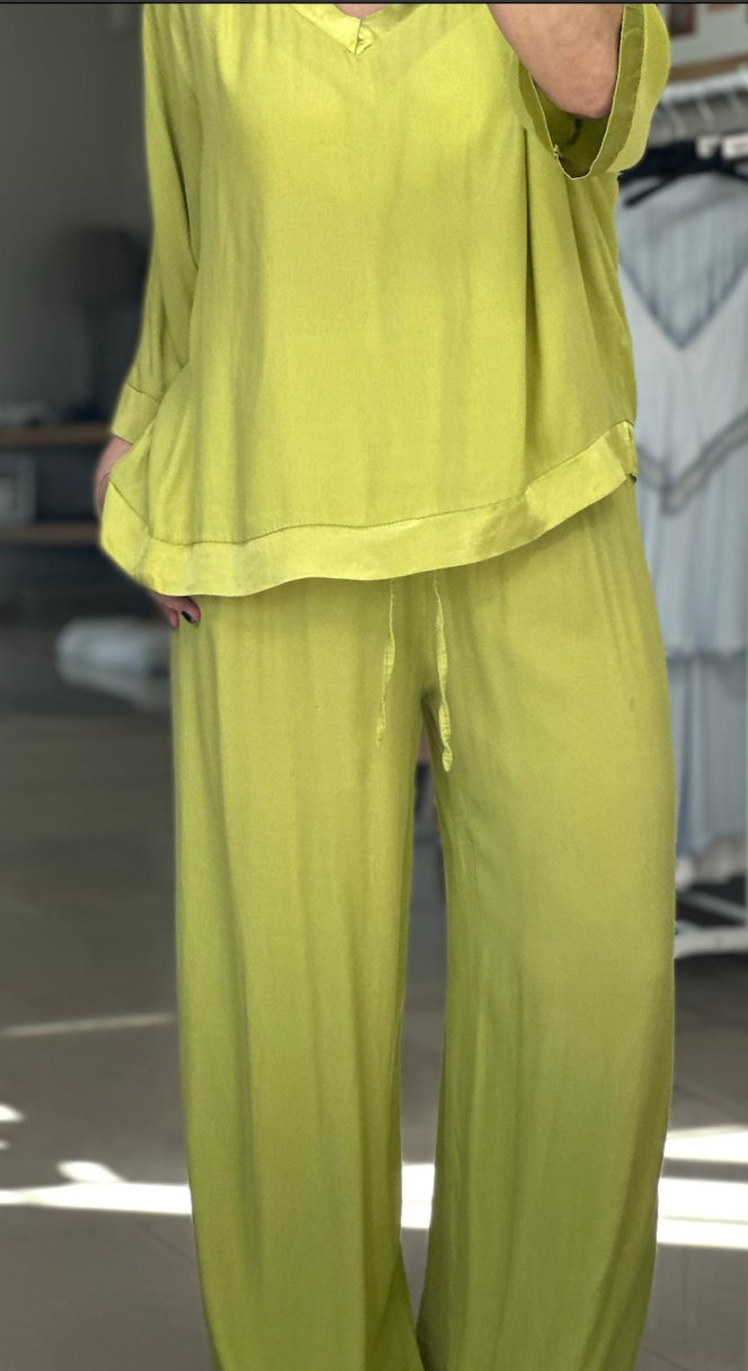 Made in Italy Lime Green Wide Leg Trouser, Palazzo Trouser, Trouser - Etsy