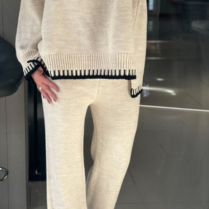 Made in Italy Cream Thick Knitted With Border Detail Two Piece Co-ord ...