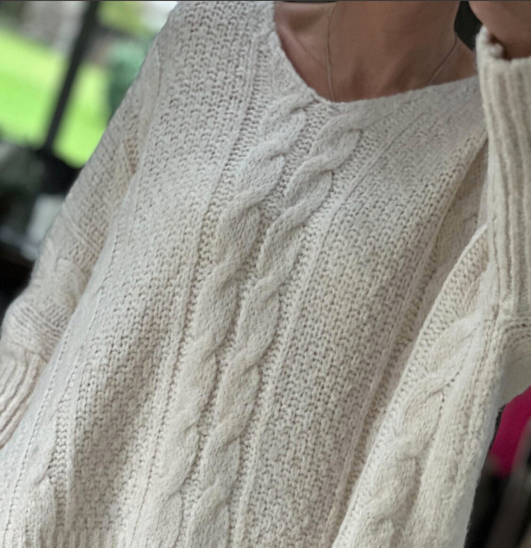 Made in Italy Cream Cable Knitted V Neck Jumper, Pullover, Jumper ...
