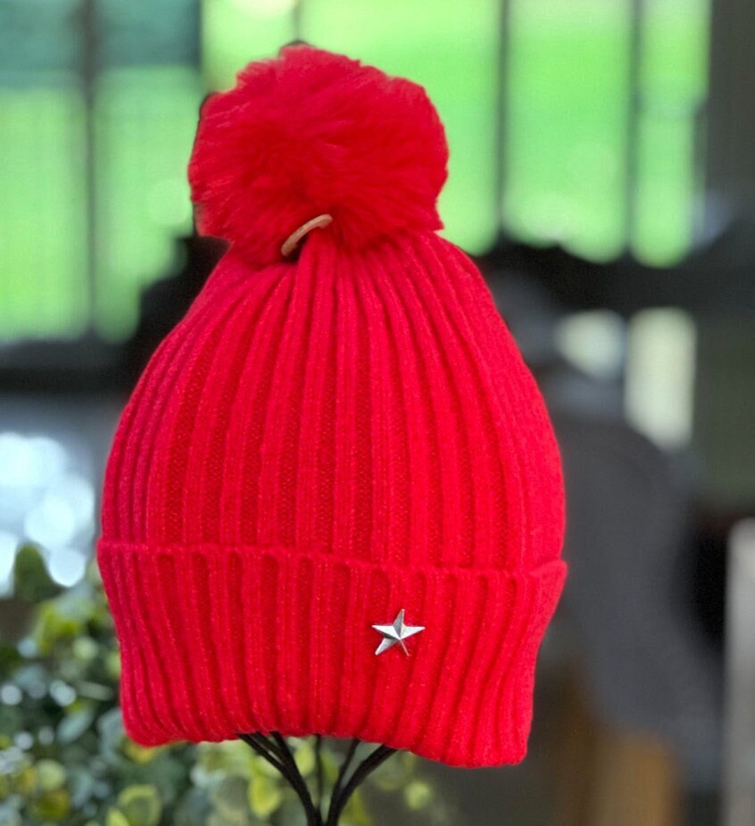 Red Metal Star Pom Pom Hat With Antique Gold Star Bobble Hat - Etsy