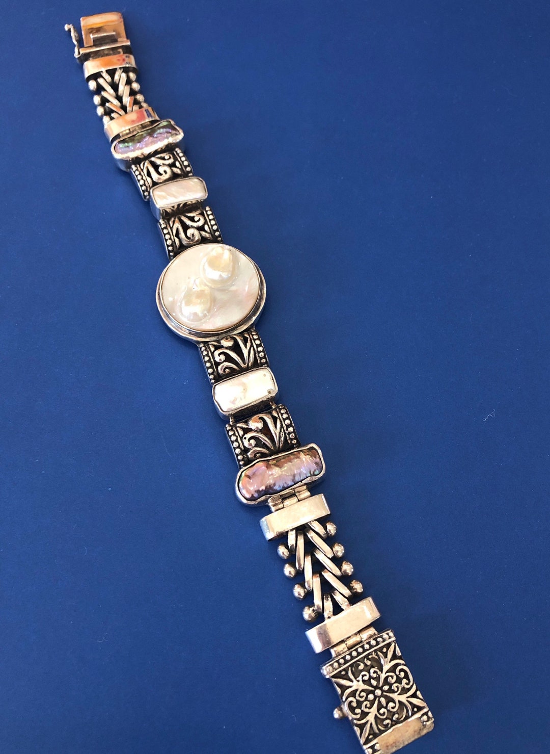 Adam Fierro Signed Silver and Stone Bracelet - Etsy