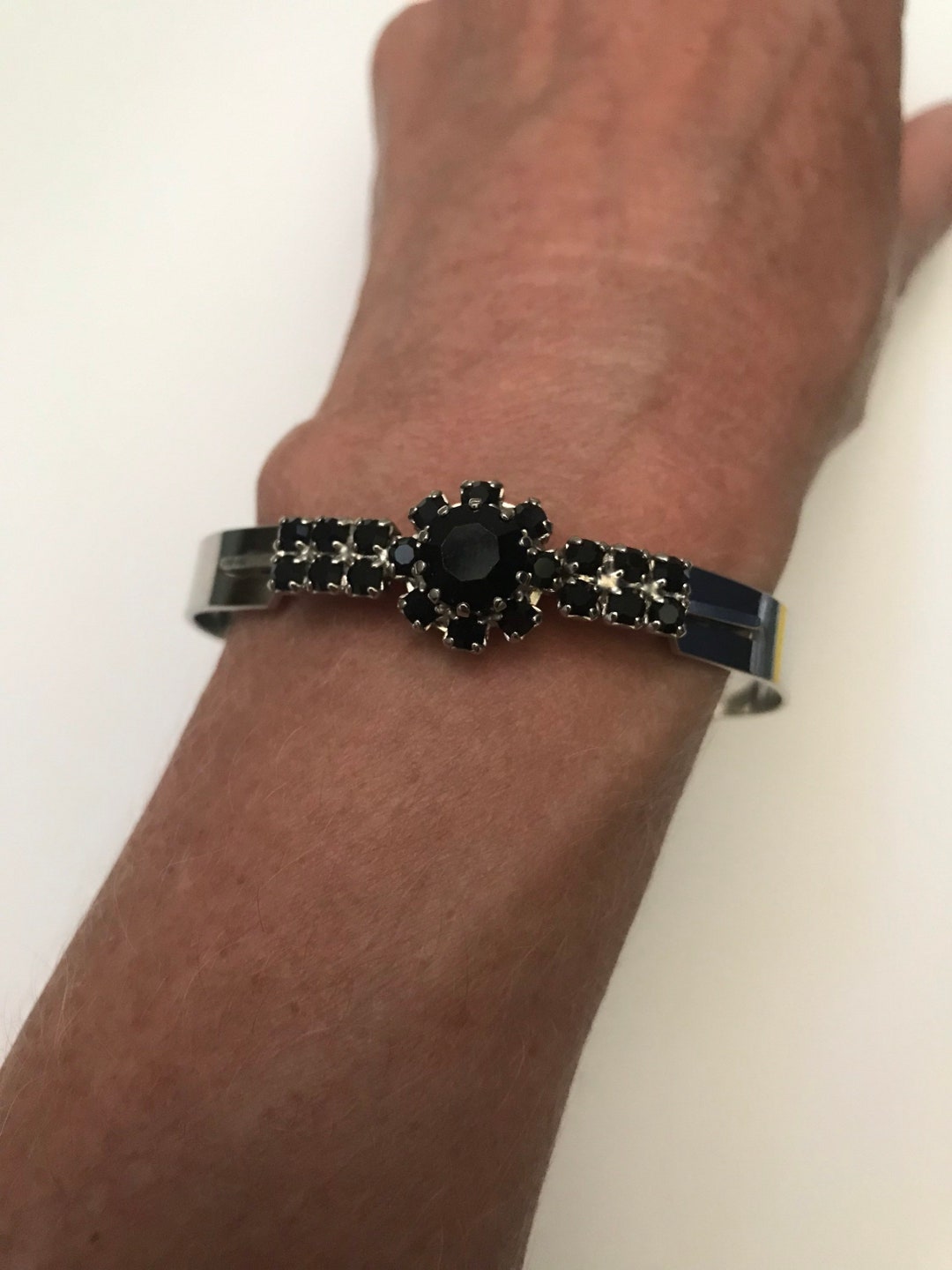 Vintage Black Spinel Cuff Hinged Bracelet - Etsy