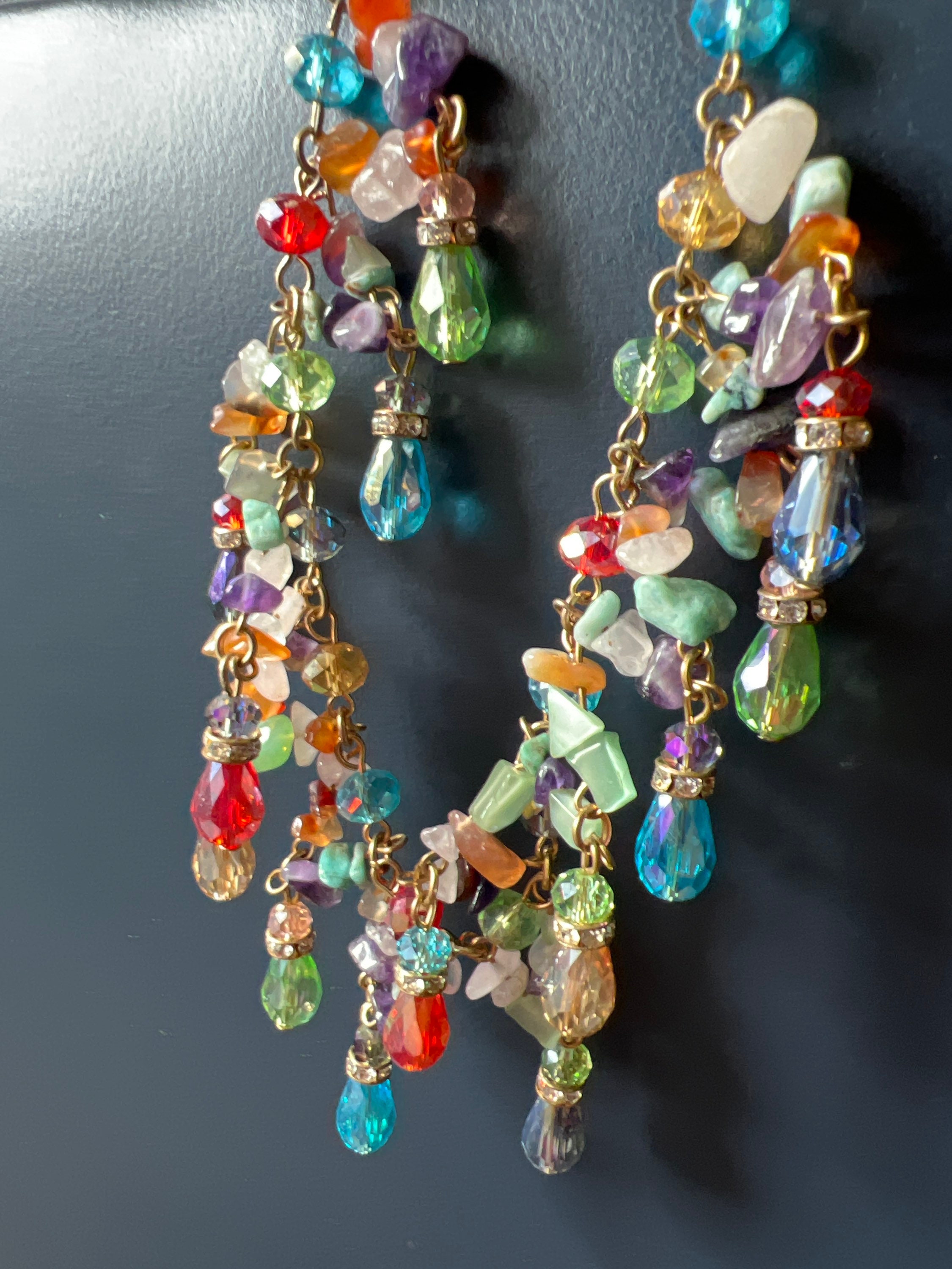 Multi Colored Gold Tone Beaded and Stone Necklace - Etsy