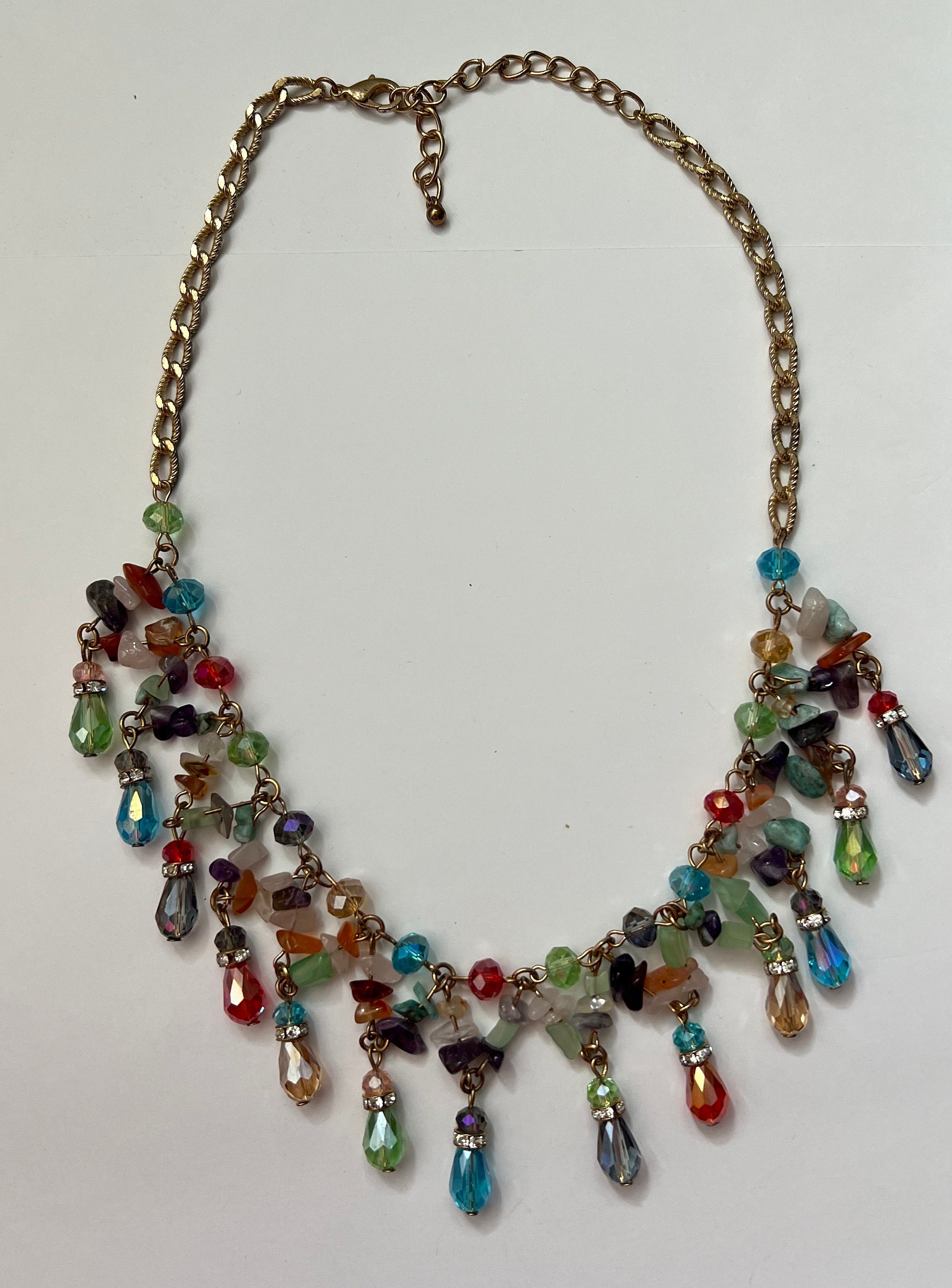 Multi Colored Gold Tone Beaded and Stone Necklace - Etsy