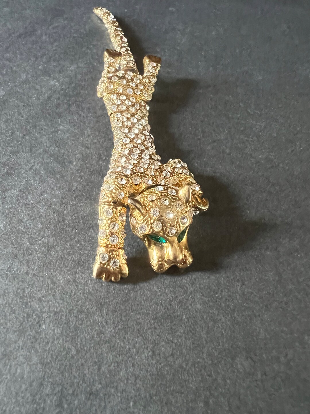 1980s Vintage Articulated Rhinestone Gold Tone Panther/tiger Cat Brooch ...