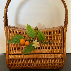 Vintage Wicker Handbag Purse With Fruit, Flowers and Leaves - Etsy