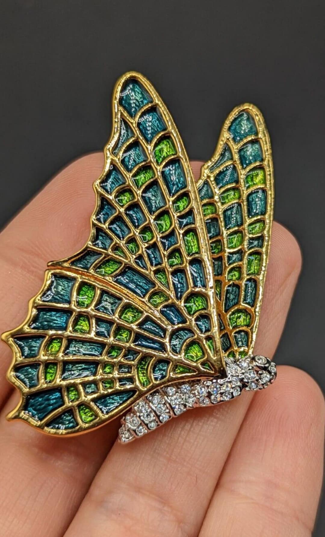 KJL Kenneth Jay Lane Blue Green Clear Rhinestone and Gold Tone ...