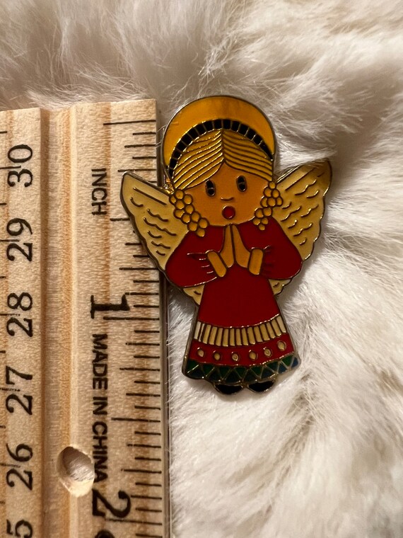 Vintage Enamel Praying Angel with wings Lapel Pin - Gem