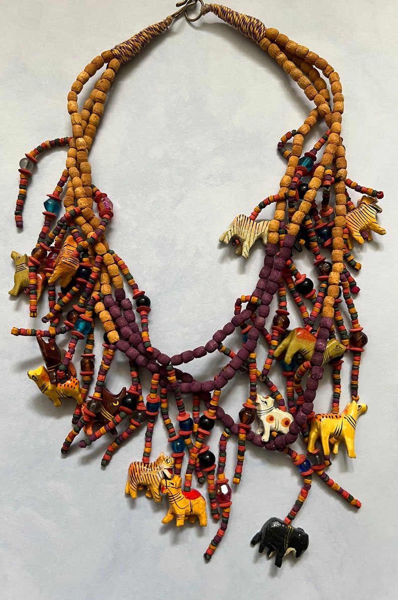 Vintage Huge African Carved Animal Necklace With Beads - Etsy