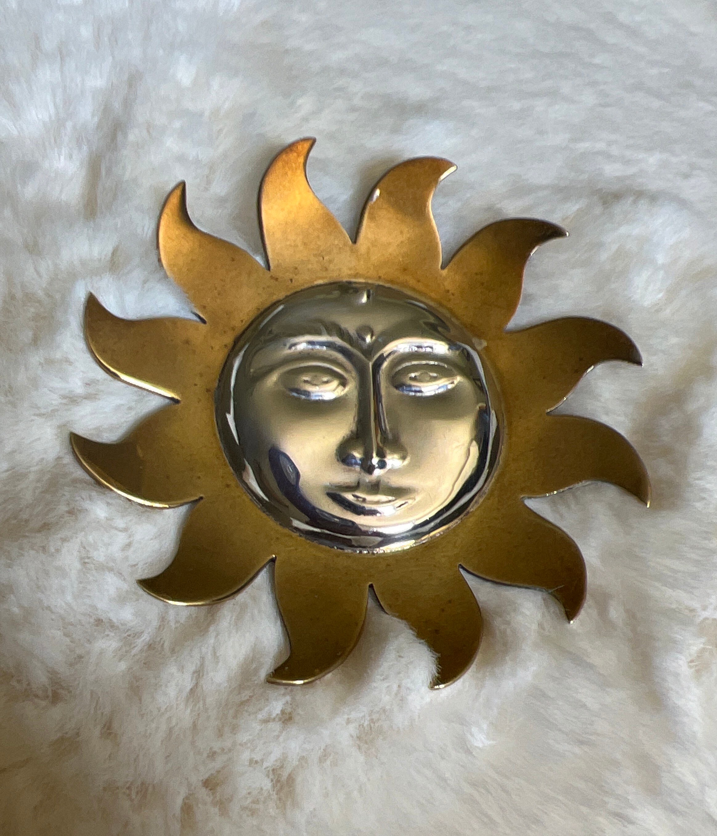 Vintage Large 925 Silver and Gold/brass Tone Sun Face Brooch Pin. - Etsy
