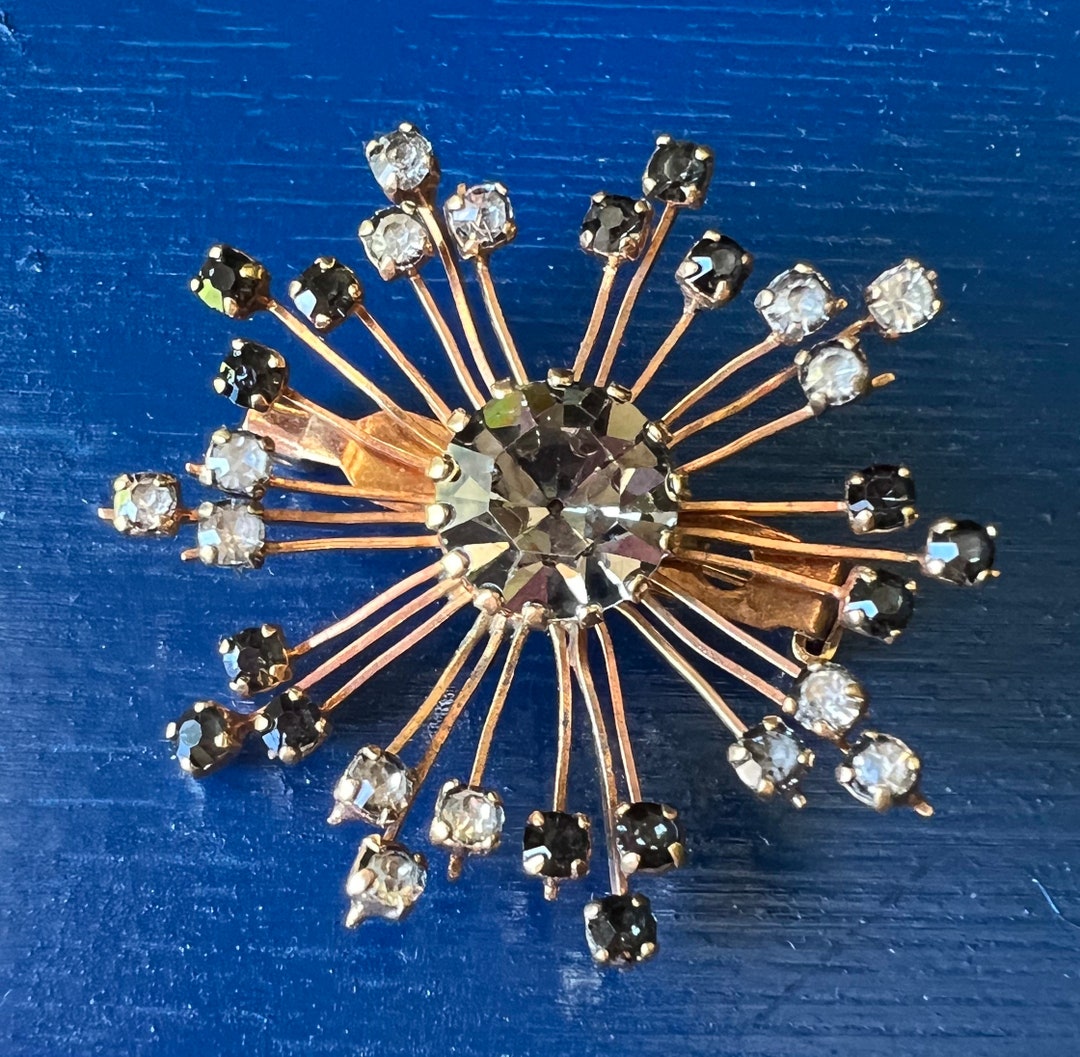 Vintage Starburst Rhinestone Gold Tone Brooch Pin - Etsy