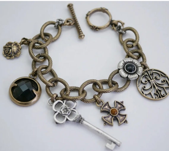Vintage Lucky Brand Charm Bracelet Floral Design With Key Charm and Flowers Etsy