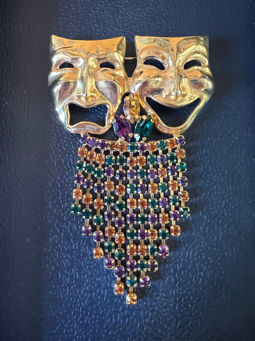 Vintage Comedy and Tragedy Gold Tone Rhinestone Brooch Pin - Etsy