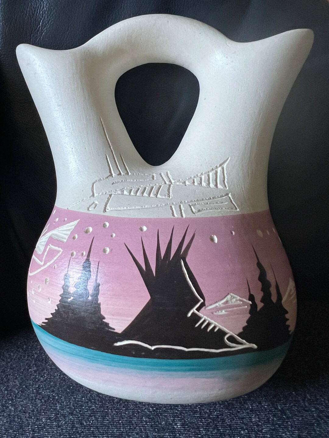 Hozoni Hand Painted Wedding Vase Pottery by Native American Artist Keda ...
