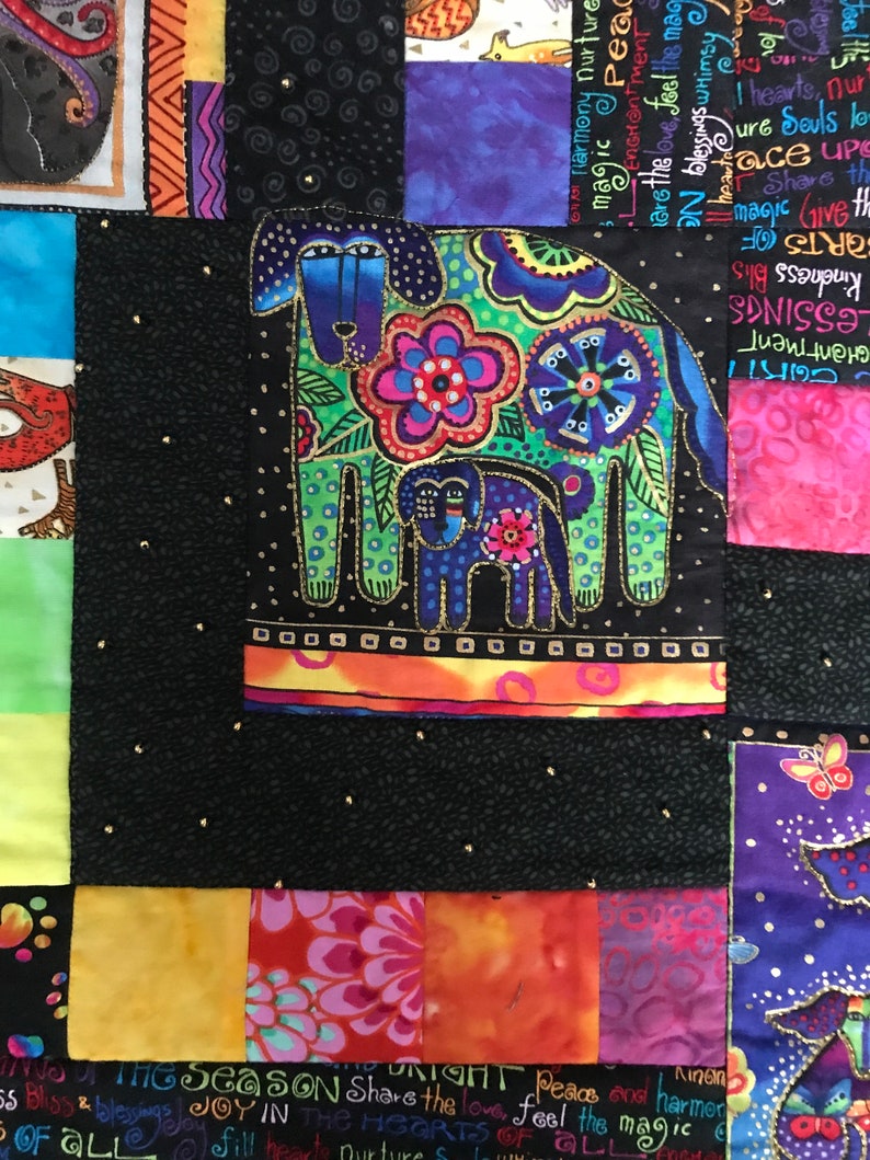 Laurel Burch Dog and Cat Lap Quilt in Primary Colors and Black With ...
