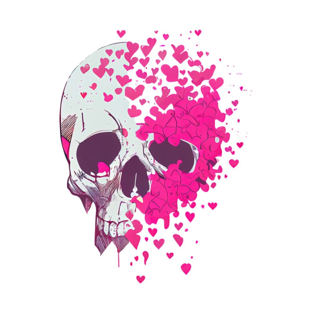 Valentines Skull, Skull Digital File, Digital File Duo, Pink Hearts ...