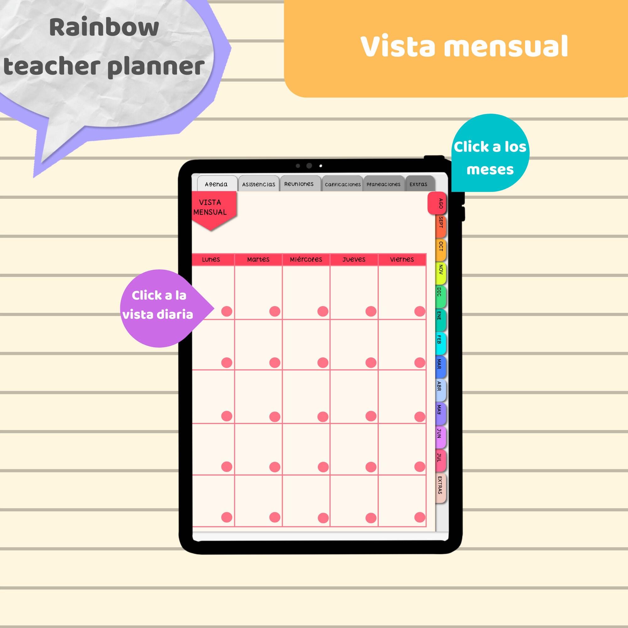 Paper Rainbow teacher planner digital planner cuaderno del profesor ...