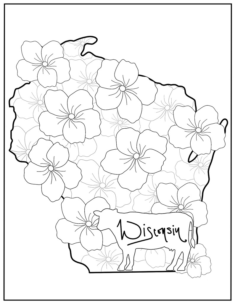 State Coloring Page, Wisconsin, Flowers, State Flower, Animal, State ...