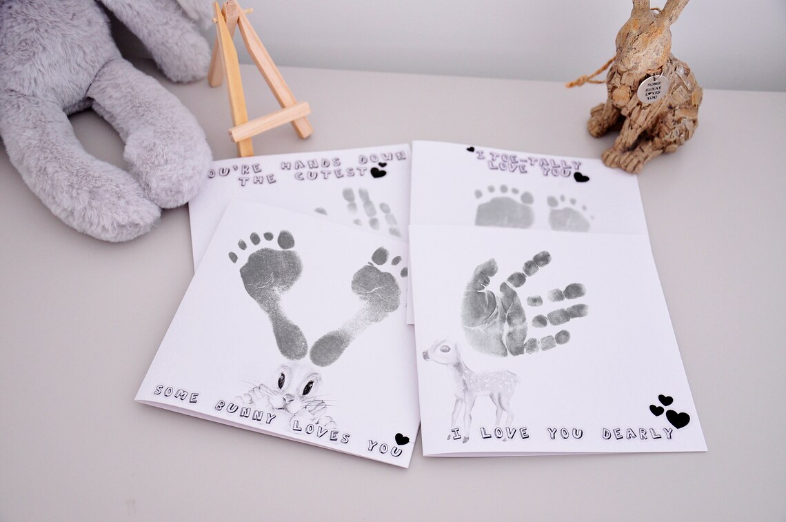Baby footprint greeting card set handprint keepsake baby | Etsy