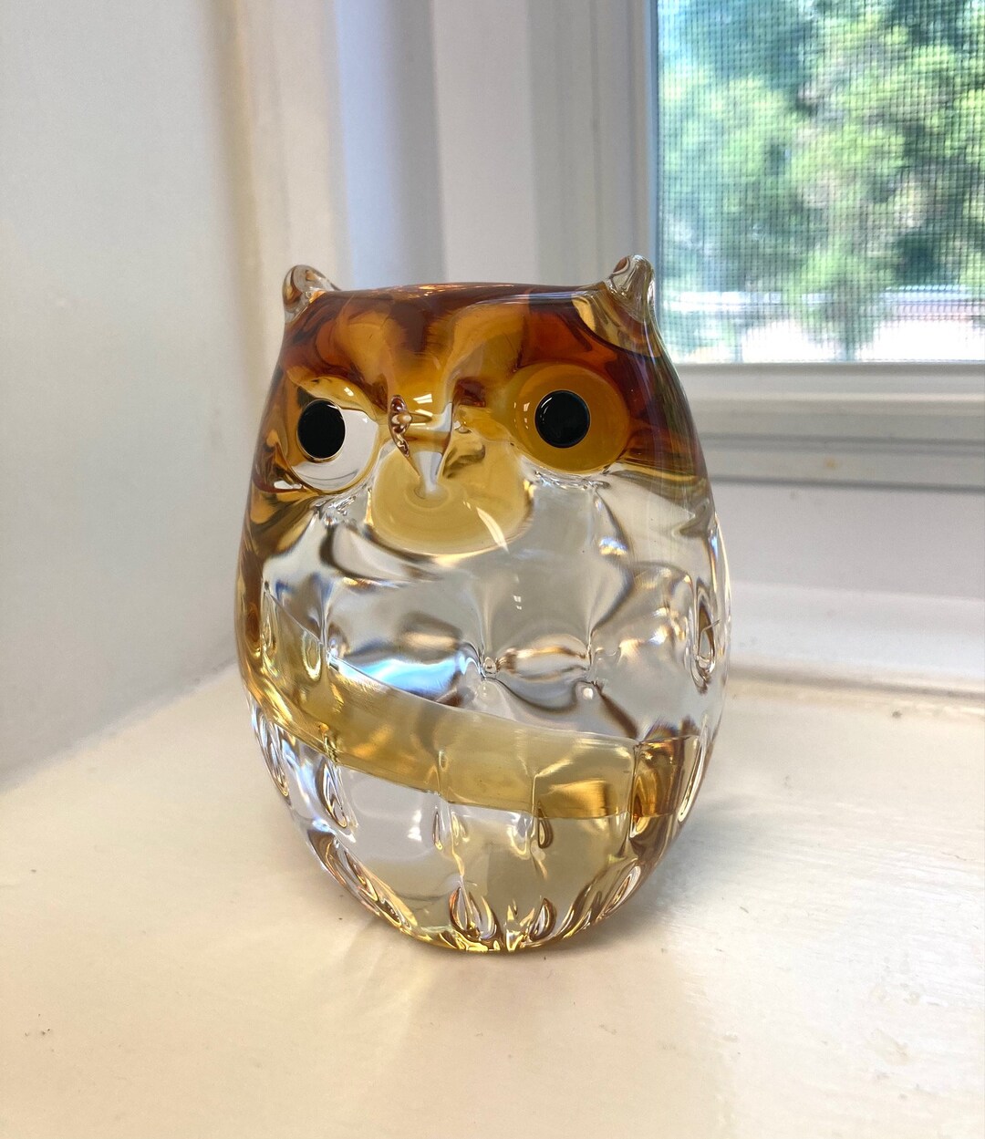 Hand Blown Amber Art Glass Owl - Made in Japan - Etsy