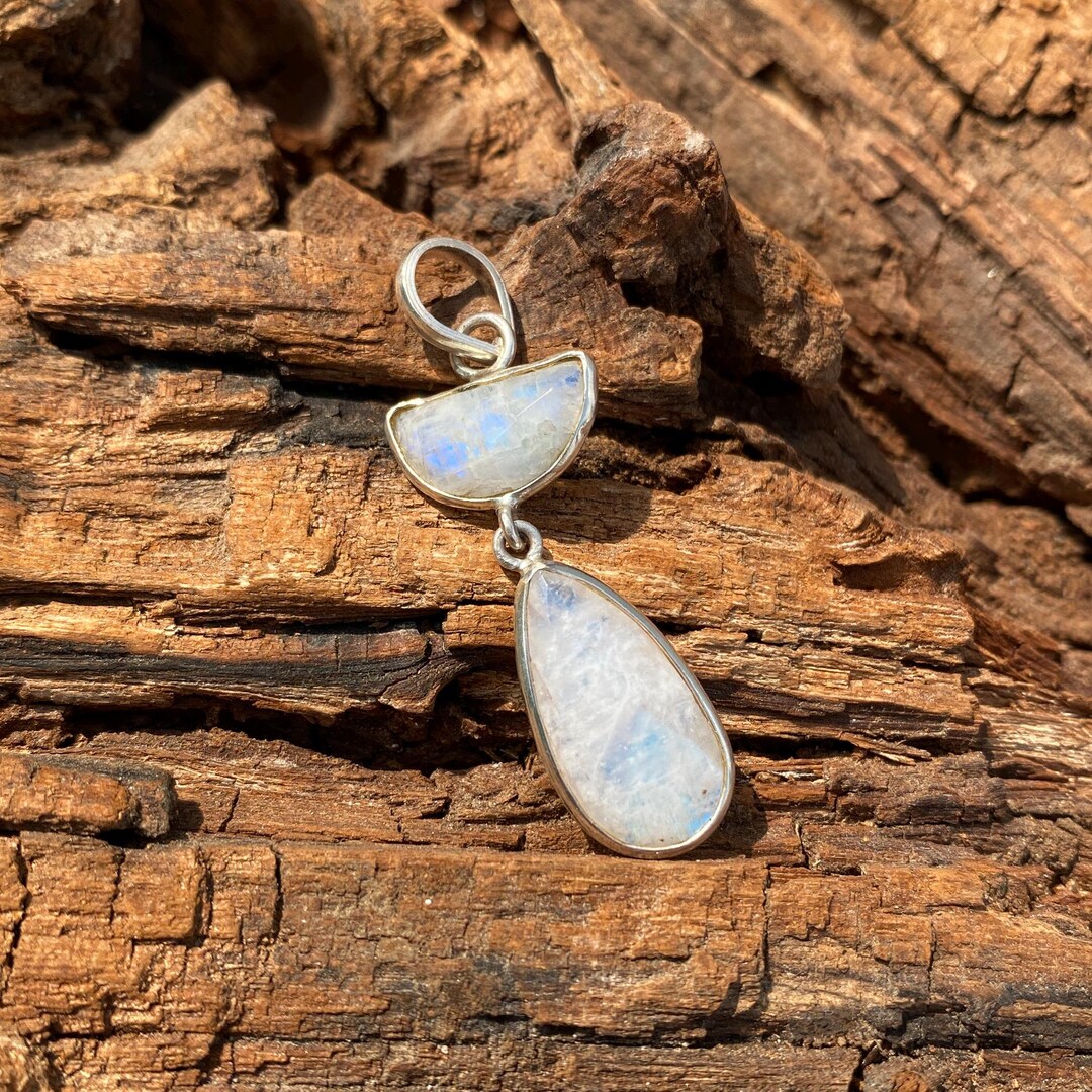 Handmade Natural Moonstone Sterling Silver Two Stone Pendant - Etsy