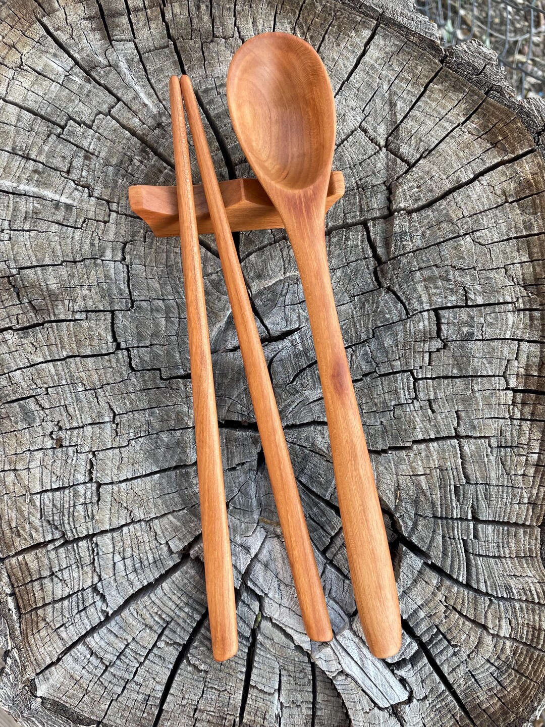 Cherry Wood Chopstick and Spoon Set Handmade Wood Chopsticks Chopsticks ...