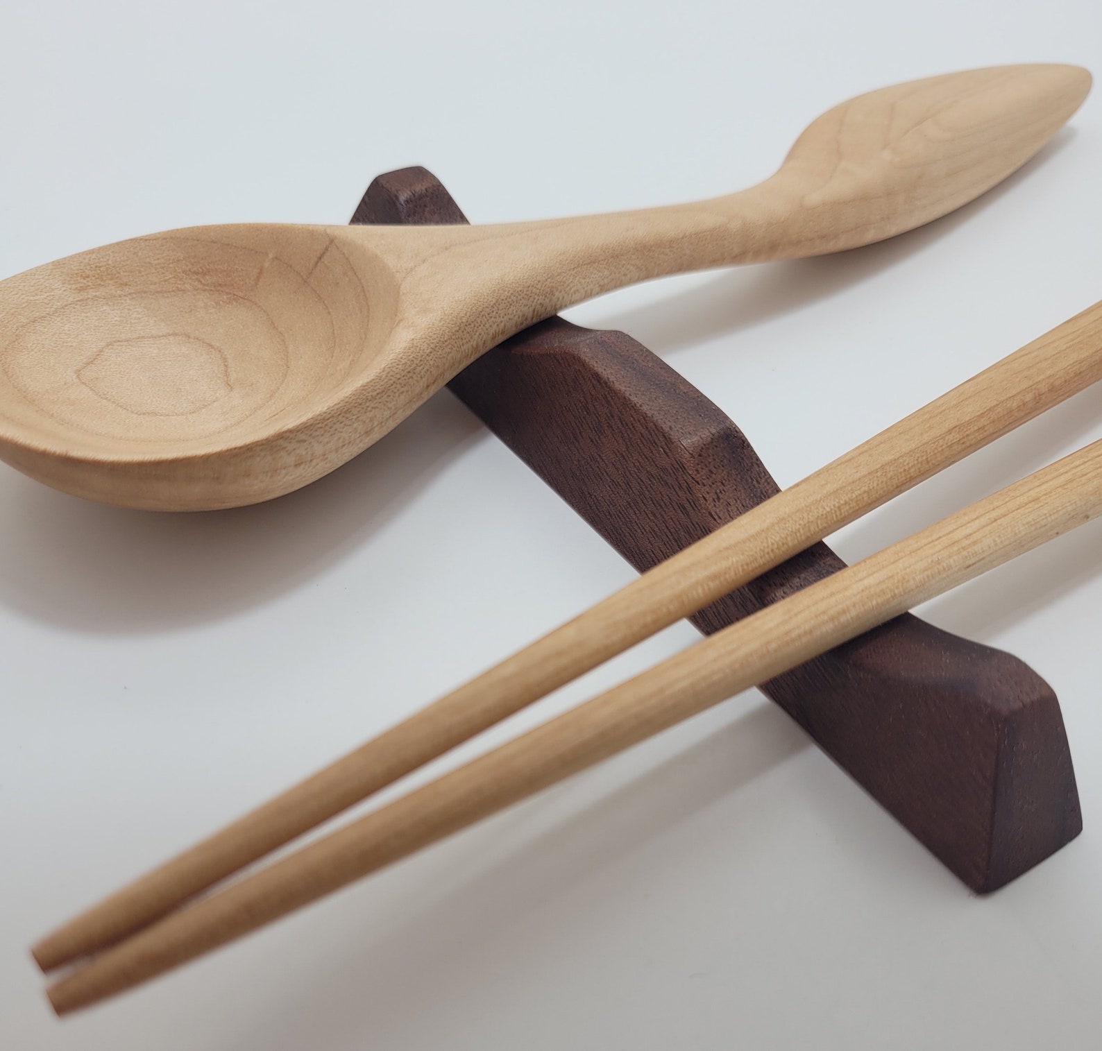 Walnut Wood Double Chopstick/Spoon Rest Handmade wood rest | Etsy