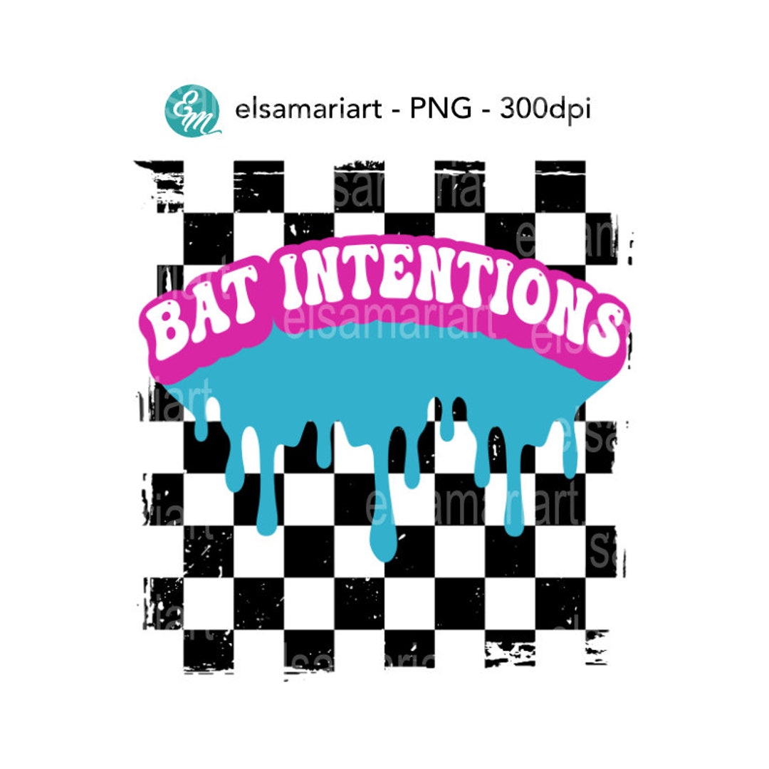 Bat Intentions Mascot Team Softball Checkers Dripping PNG T - Etsy
