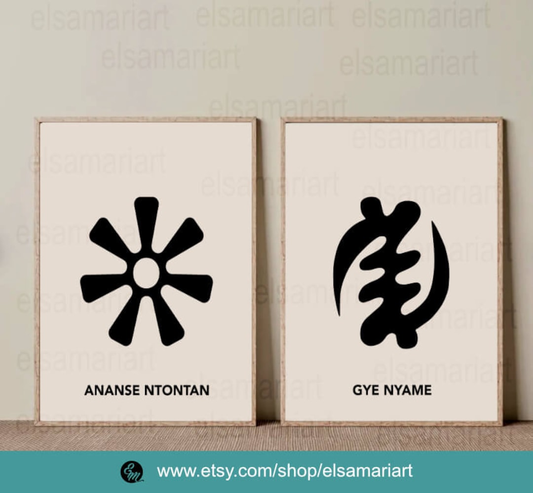Adinkra Symbols 2 Piece Wall Art Gye Nyame Ananse Ntontan African Art ...