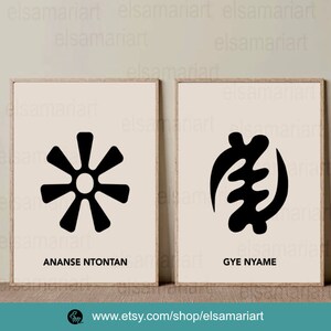 Adinkra Symbols 2 Piece Wall Art Gye Nyame Ananse Ntontan African Art ...