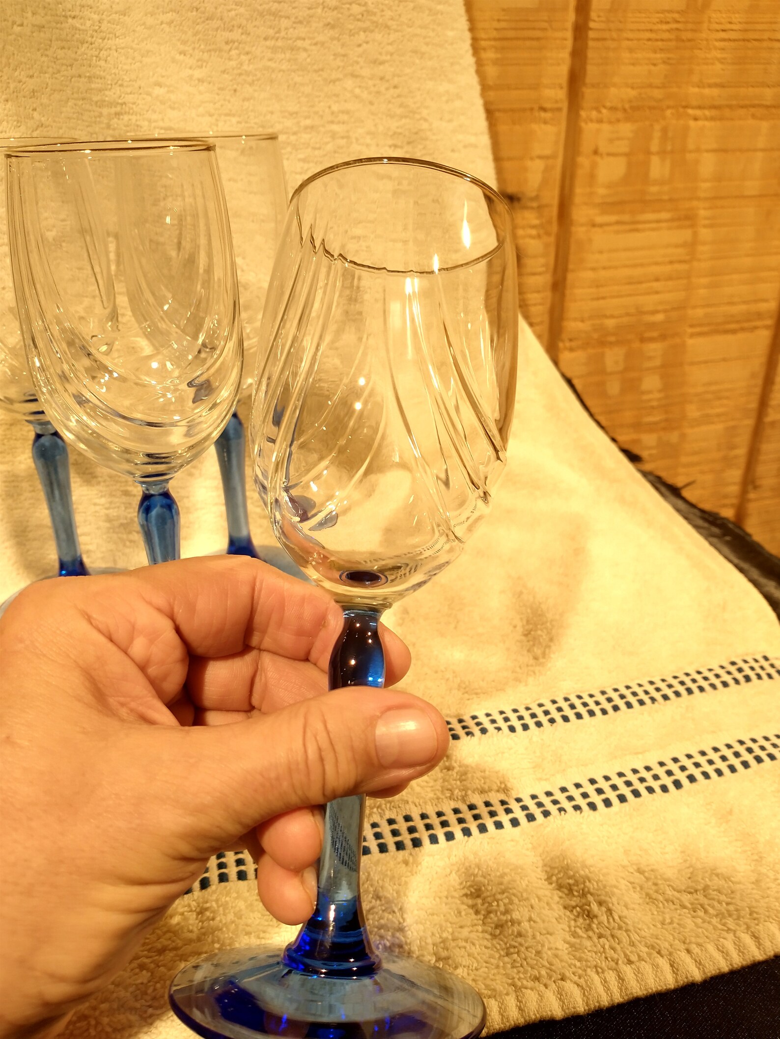 Libbey Crystal Blue Water Goblets, Gold Rim, 8 1/8", SET OF 6 ...