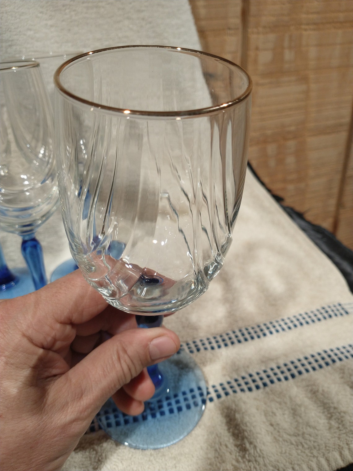 Libbey Crystal Blue Water Goblets, Gold Rim, 8 1/8", SET OF 6 ...