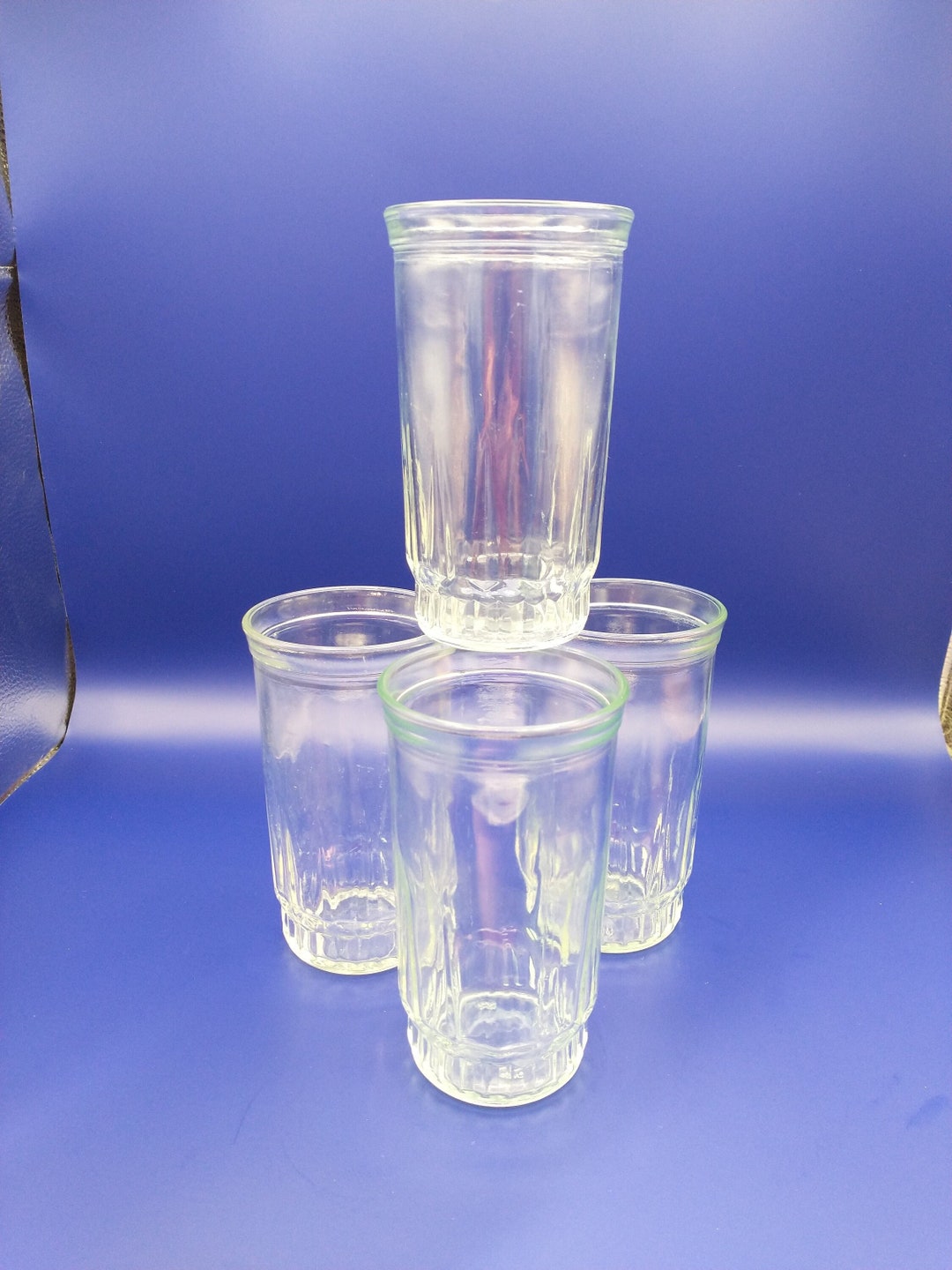 Vintage Large Jelly Jar Glasses, Crimped Bottom, Spear Pattern, SET OF 4, 13 Oz, 5 1/4" Tall ...